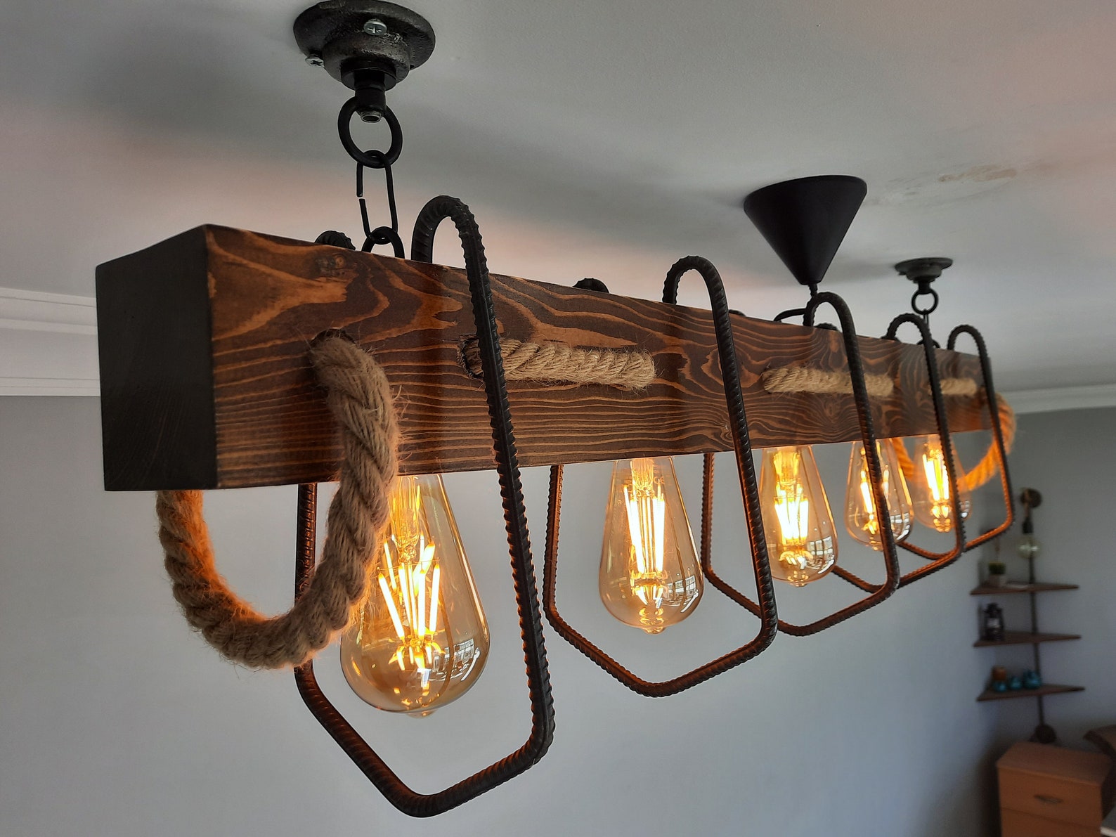 Wooden Farmhouse Pendant Chandelier, Rustic Lighting Fixture for Dining ...