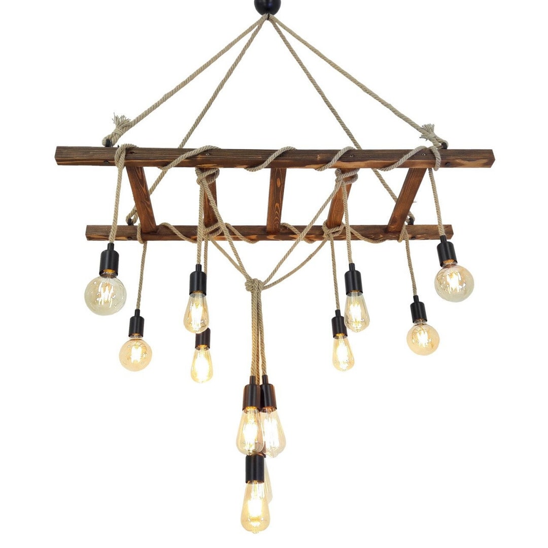 Rustic Ladder Pendant Light Fixture Wooden Farmhouse Chandelier for ...