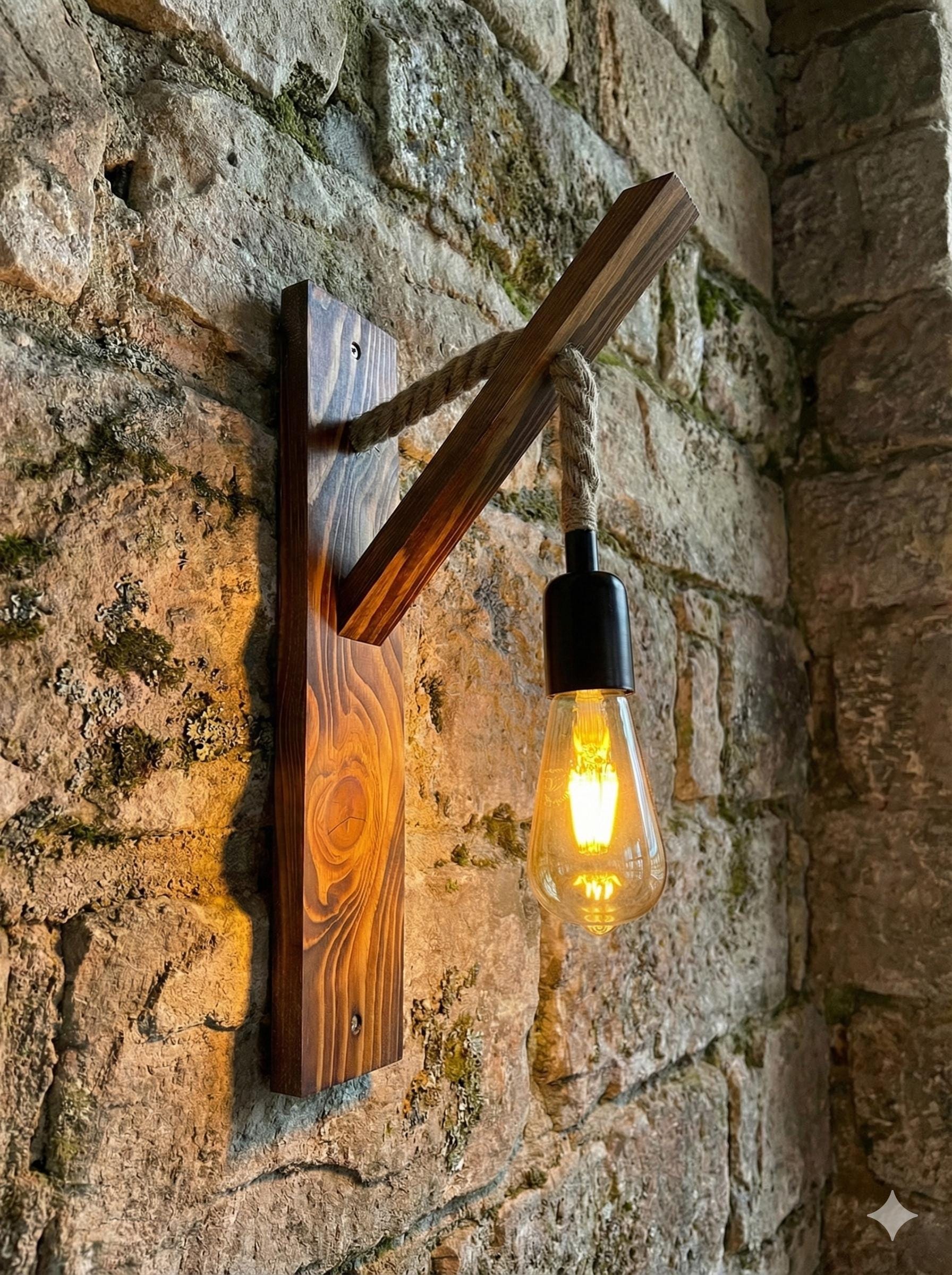 Rustic Wooden Wall Sconce, Farmhouse Wall Lamp for Wall Decor - Etsy
