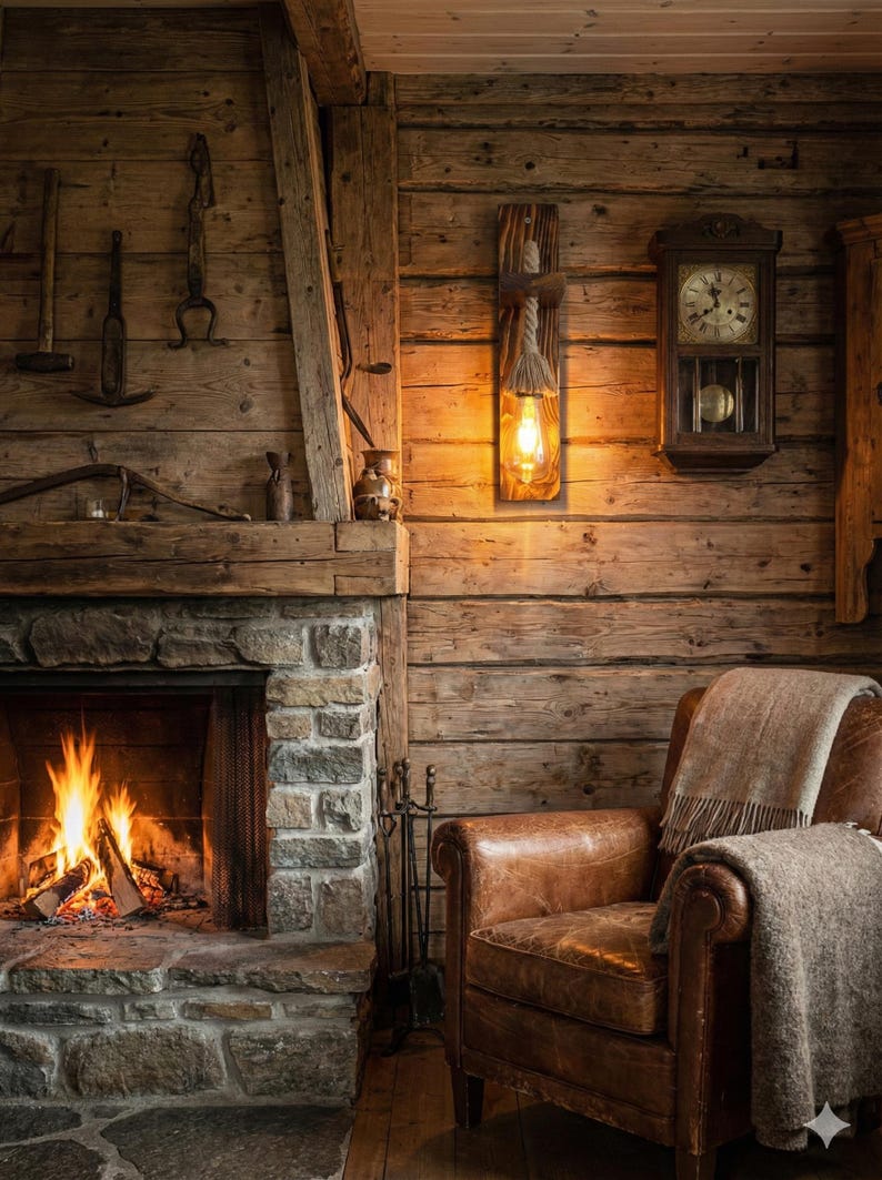 Rustic Wooden Wall Lamp for Hallway, Farmhouse Wall Light for Entryway ...