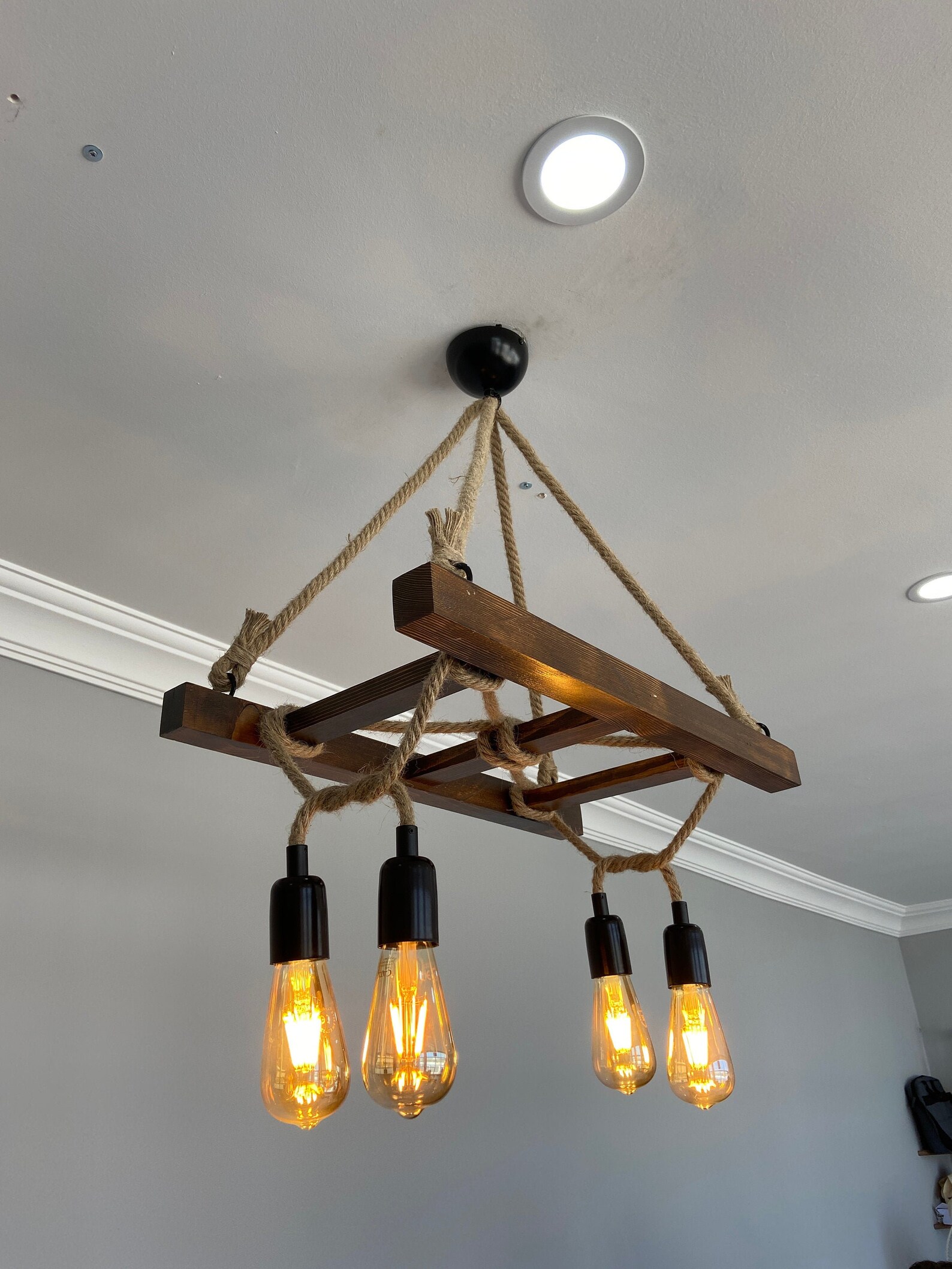 Wooden Ladder Pendant Chandelier Rustic Farmhouse Lighting | Etsy