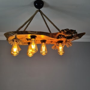 Live Edge Olive Wood Slab Pendant Chandelier, Rustic Lighting Fixture ...