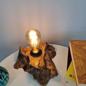 Live Edge Olive Wood Table Lamps, Wooden Burl Desktop Lamps, Curl Wood ...
