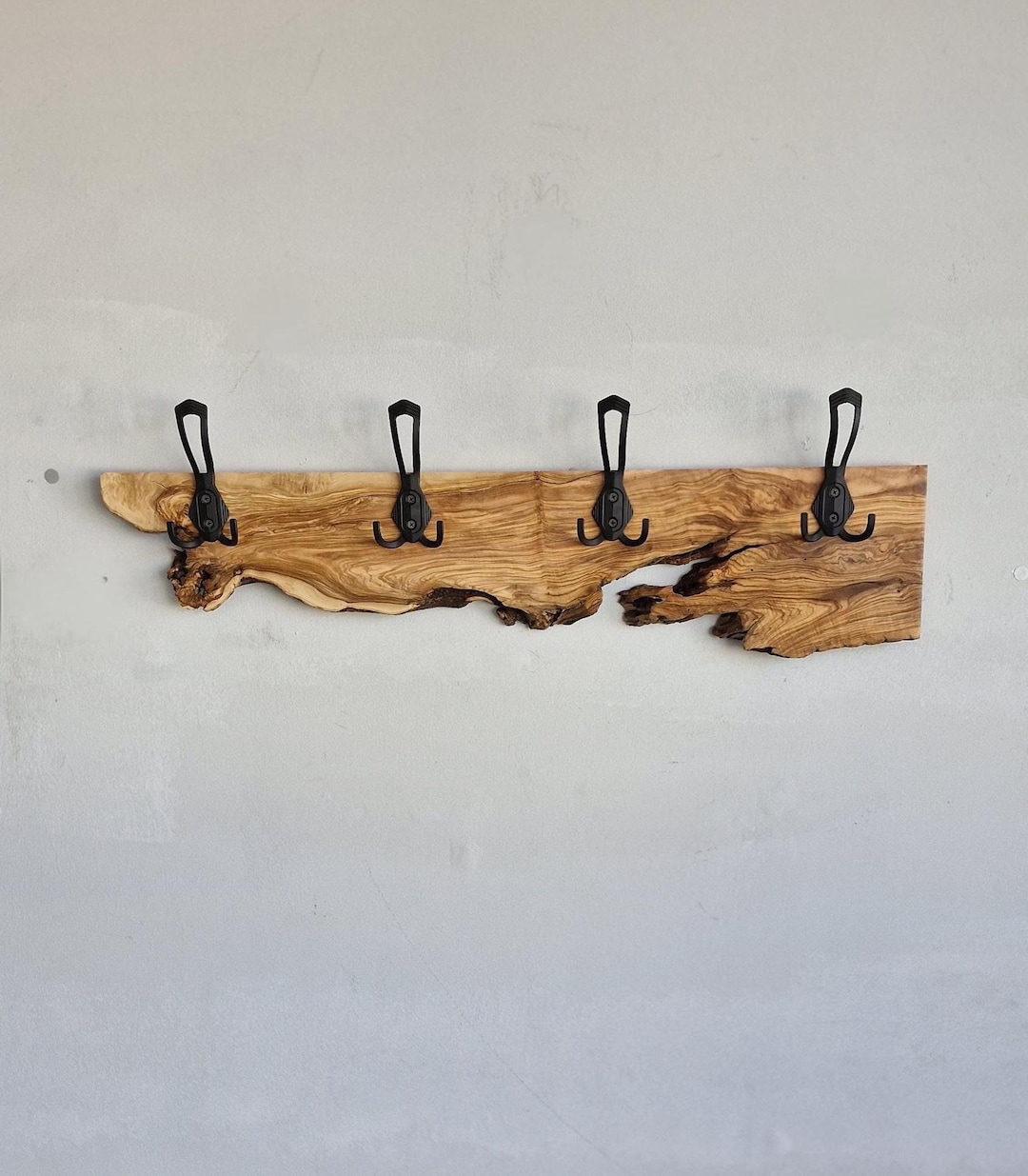 Live Edge Olive Wood Coat Rack, Rustic Wooden Coat Hanger, Farmhouse ...