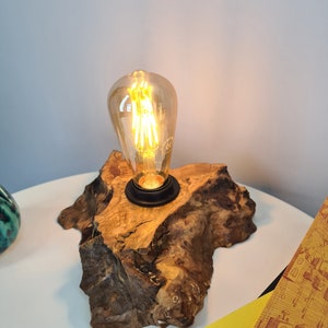 Live Edge Olive Wood Table Lamps, Wooden Burl Desktop Lamps, Curl Wood ...