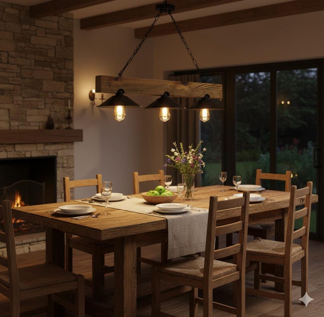 Rustic Wooden Light Fixture for Dining Table, Farmhouse Chandelier for ...