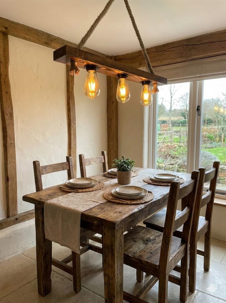 Rustic Wooden Beam Chandelier for Dining Room, Farmhouse Kitchen Island ...