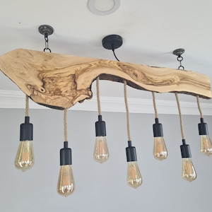 Live Edge Olive Wood Pendant Chandelier for Dining Room, Rustic ...