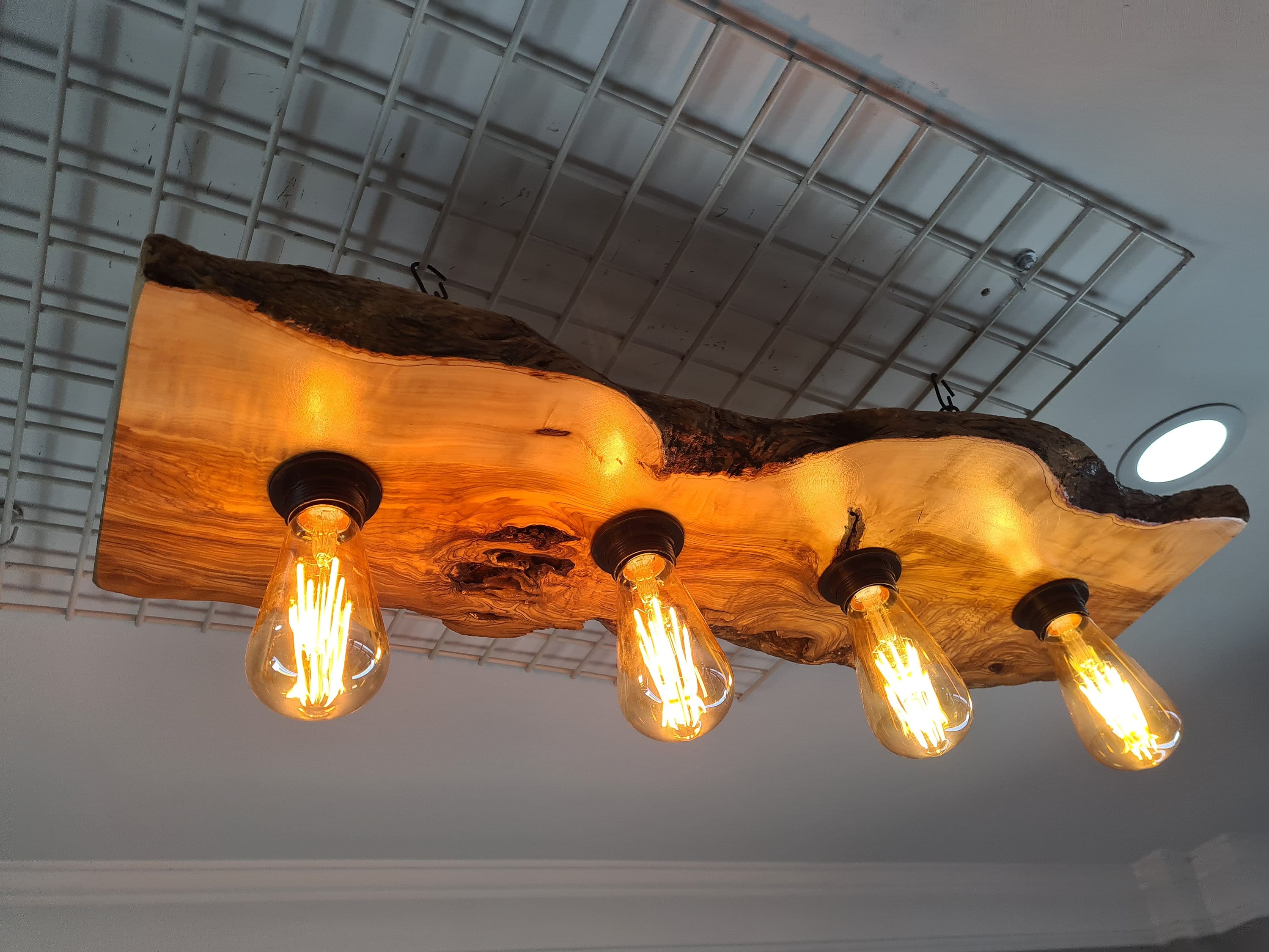 Live Edge Olive Wood Slab Pendant Chandelier, Rustic Lighting Fixture ...