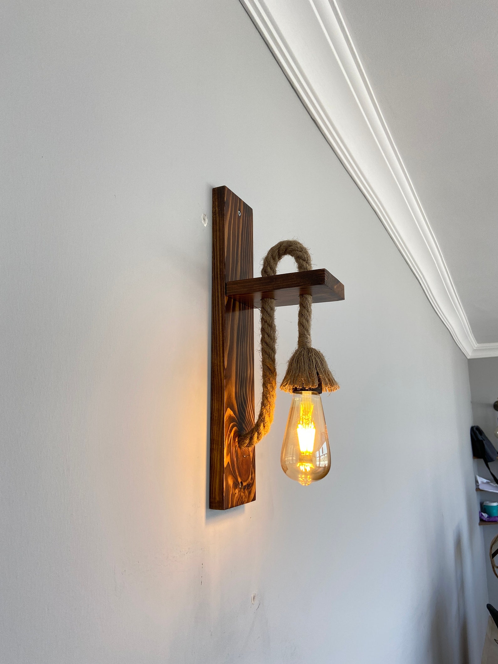Rustic Wooden Wall Lamp for Hallway, Farmhouse Wall Light for Entryway ...