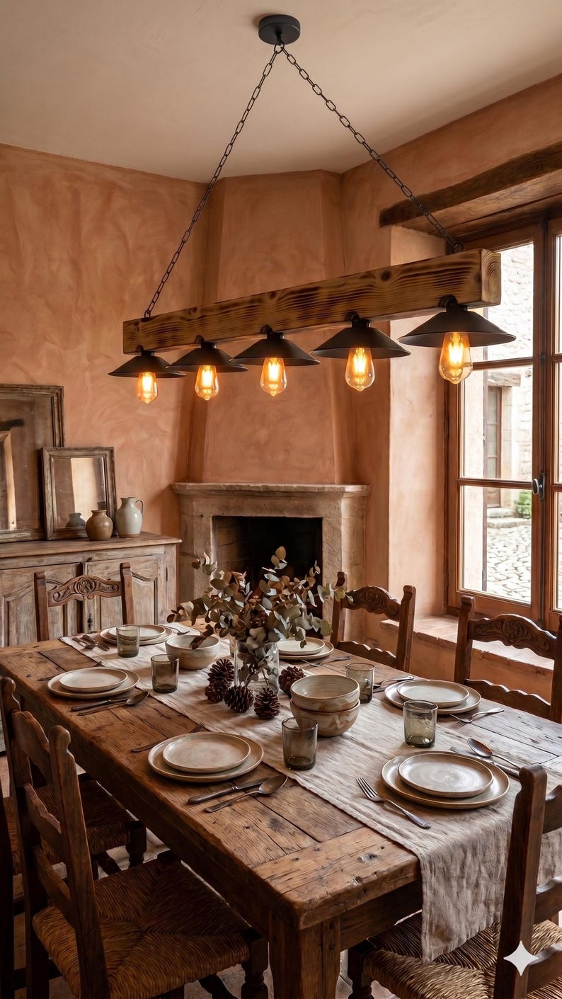 Rustic Wooden Pendant Light Fixture for Kitchen Island, Farmhouse ...