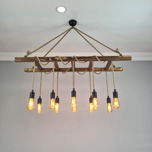 Farmhouse Wooden Ladder Pendant Chandelier Rustic Wood Light - Etsy