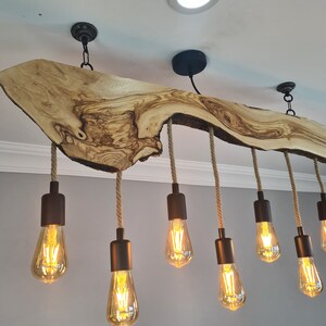 Live Edge Olive Wood Pendant Chandelier for Dining Room, Rustic ...