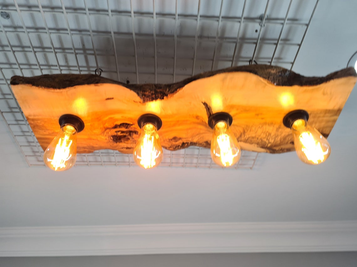 Live Edge Olive Wood Slab Pendant Chandelier, Rustic Lighting Fixture ...