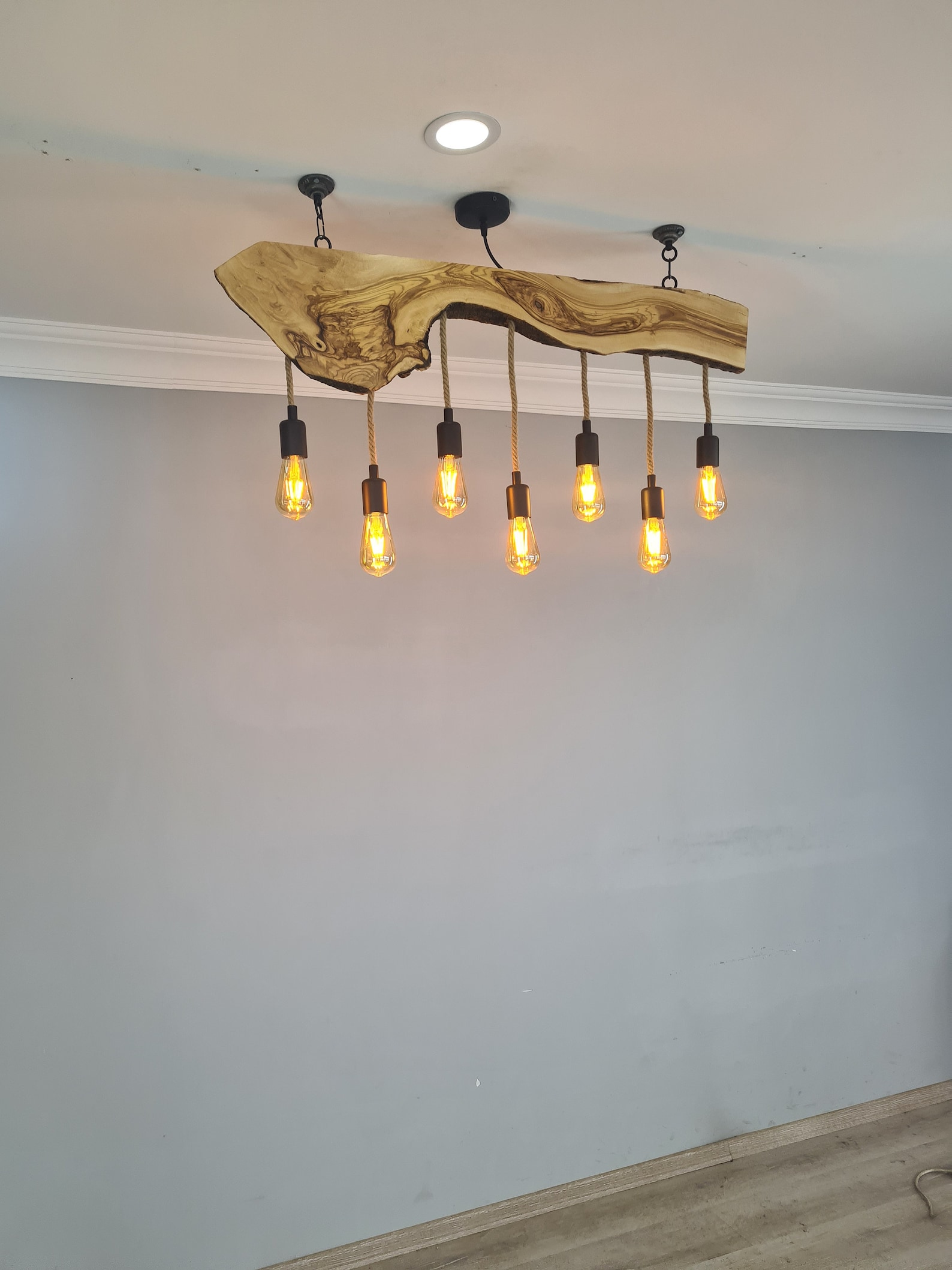 Live Edge Olive Wood Pendant Chandelier for Dining Room, Rustic ...