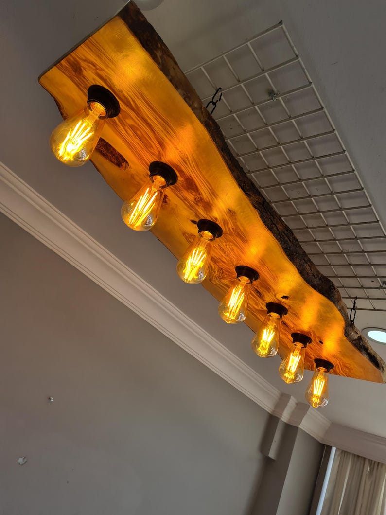 Large Live Edge Olive Wood Slab Pendant Chandelier for Dining Table ...