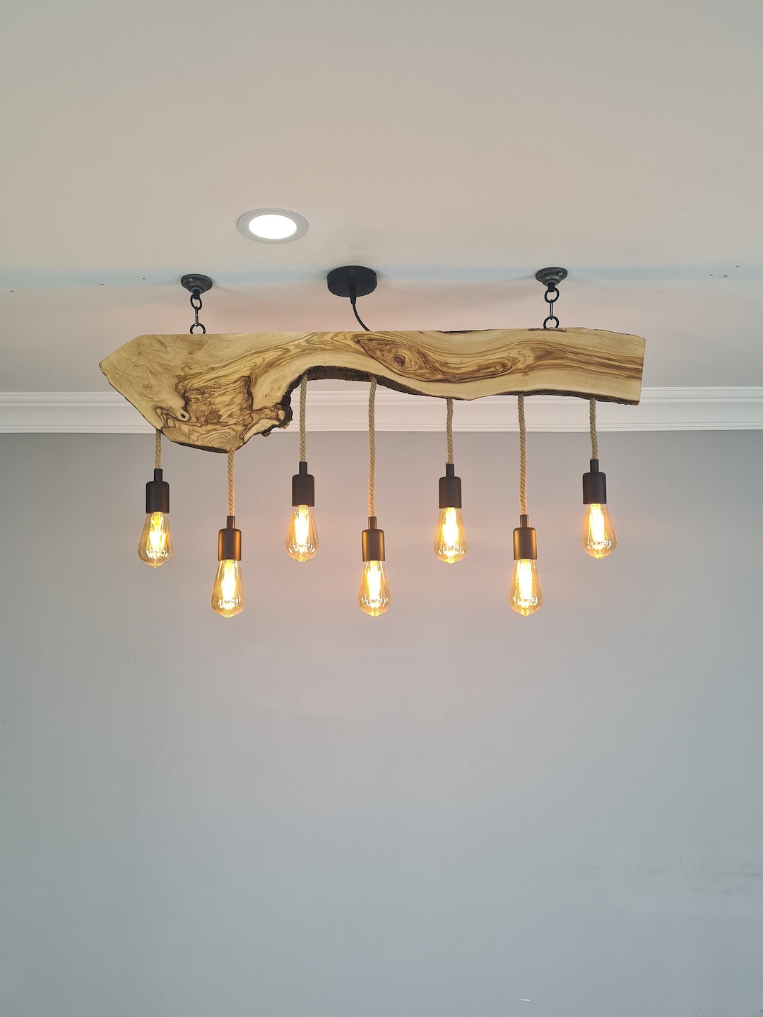 Live Edge Olive Wood Pendant Chandelier for Dining Room, Rustic ...