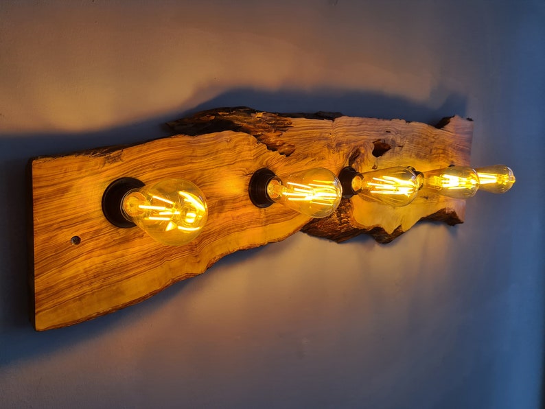 Live Edge Olive Wood Farmhouse Bathroom Vanity Lamp, Rustic Wooden Wall ...