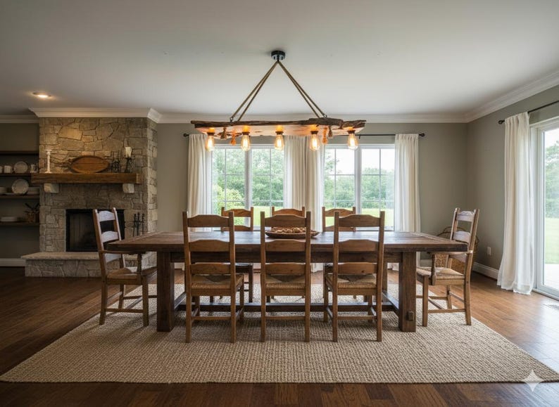 Rustic Wooden Light Fixture for Dining Table, Live Edge Olive Wood ...