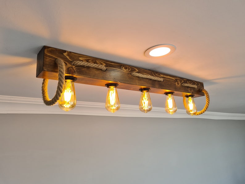 Flush Mount Farmhouse Wooden Beam Light Fixtuture, Rustic Wood ...