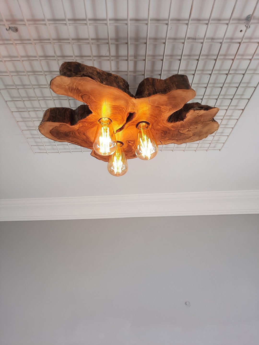 Live Edge Olive Wood Slab Pendant Chandelier, Rustic Lighting Fixture ...