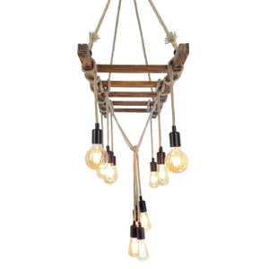 Rustic Ladder Pendant Light Fixture Wooden Farmhouse Chandelier for ...