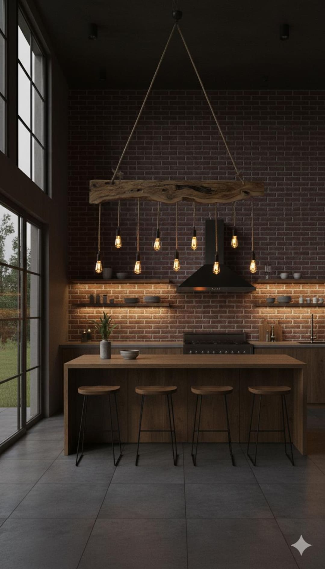 6'-150 Cm Large Olive Wood Rustic Light Fixture for High Ceilings ...