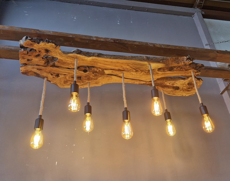 Live Edge Olive Wood Light Fixture for Kitchen Island, Rustic Unique ...