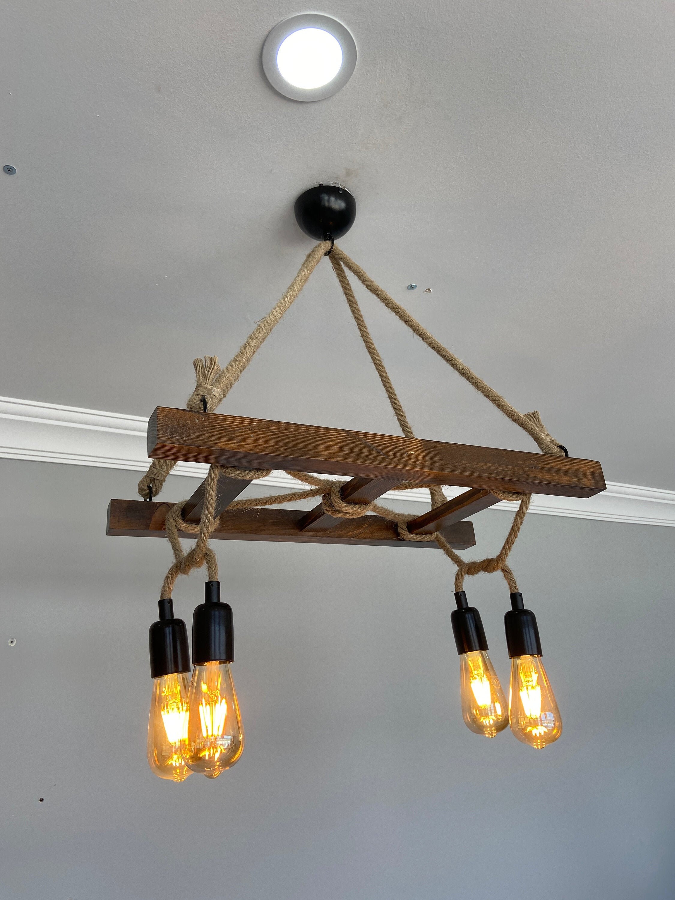 Wooden Ladder Pendant Chandelier Rustic Farmhouse Lighting | Etsy