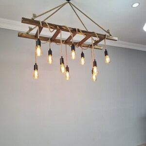 Farmhouse Wooden Ladder Pendant Chandelier, Rustic Wood Light Fixure ...