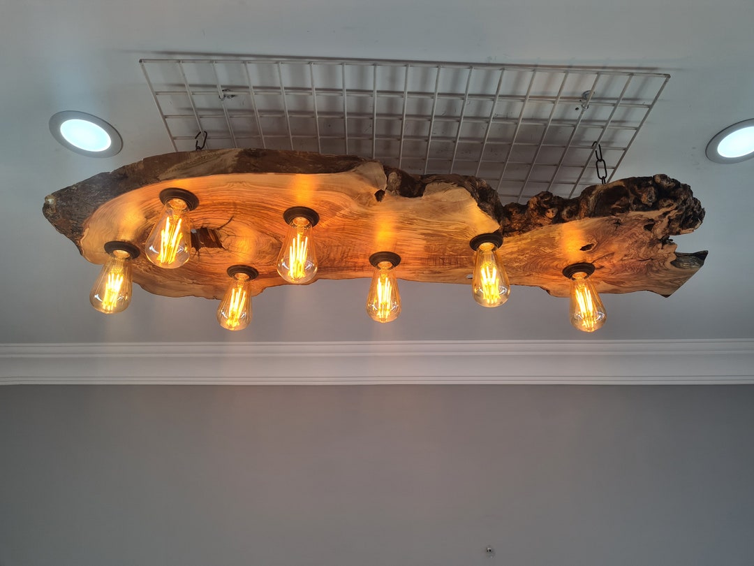 Large Unique Live Edge Olive Wood Slab Chandelier for Kitchen Island ...