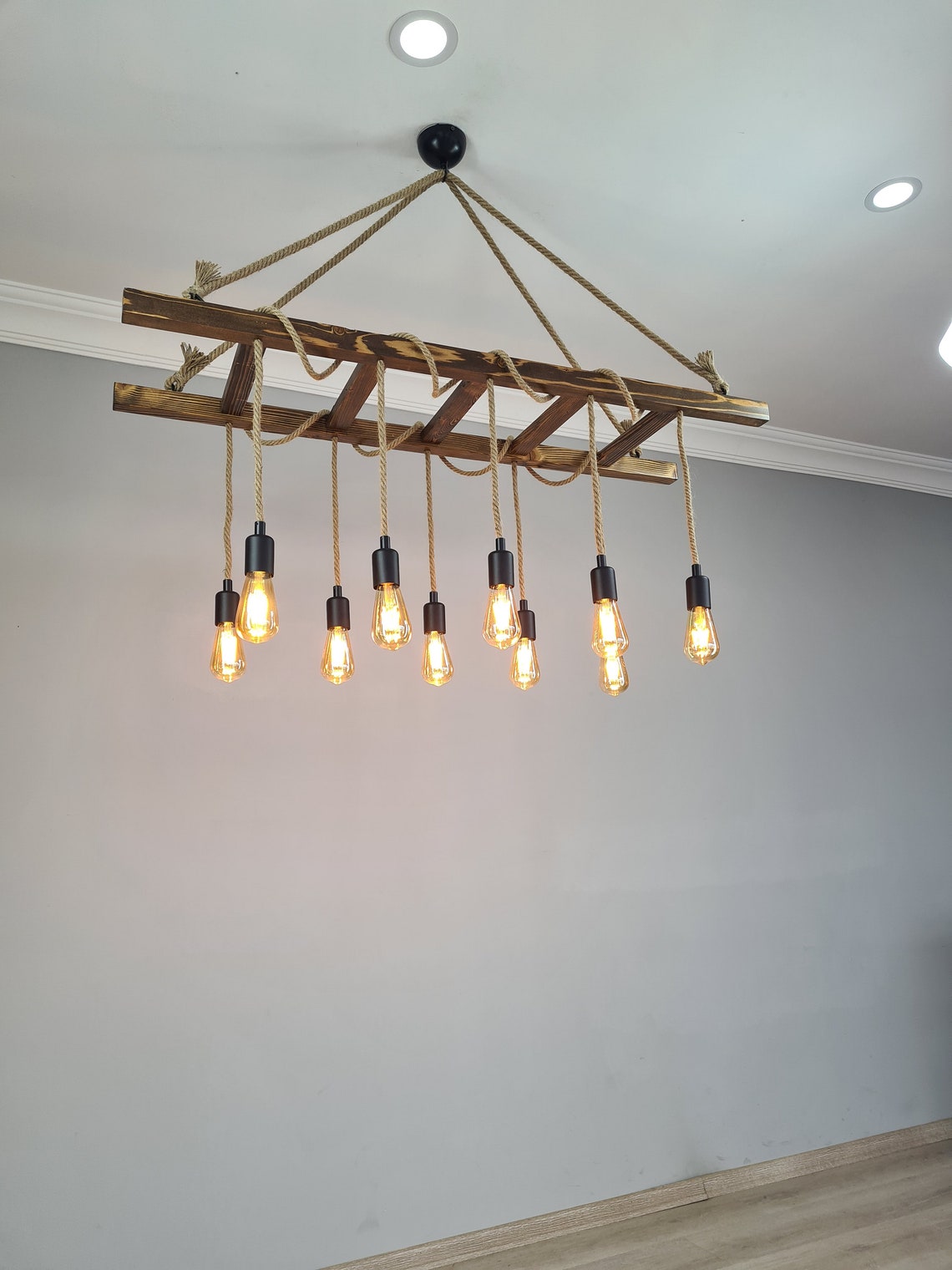 Farmhouse Wooden Ladder Pendant Chandelier Rustic Wood Light - Etsy