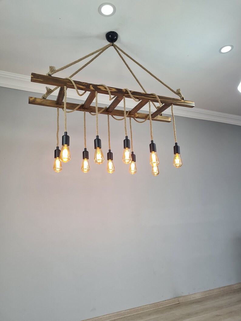 Farmhouse Wooden Ladder Pendant Chandelier Rustic Wood Light - Etsy