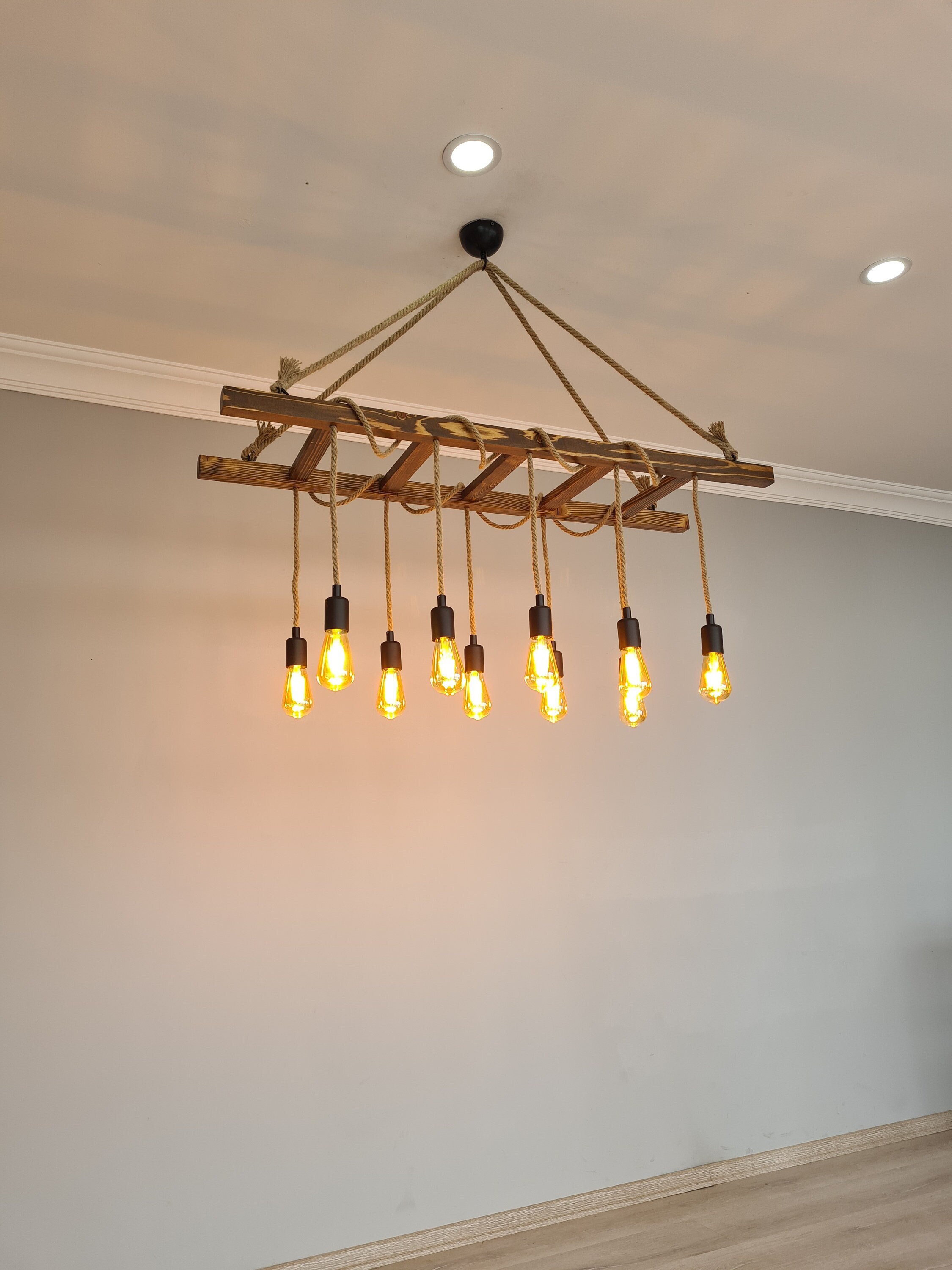 Farmhouse Wooden Ladder Pendant Chandelier Rustic Wood Light - Etsy