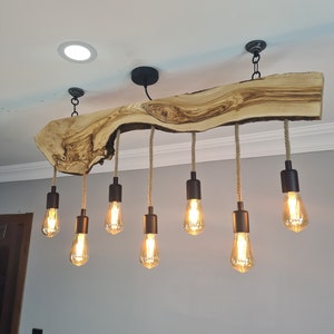Live Edge Olive Wood Pendant Chandelier for Dining Room, Rustic ...