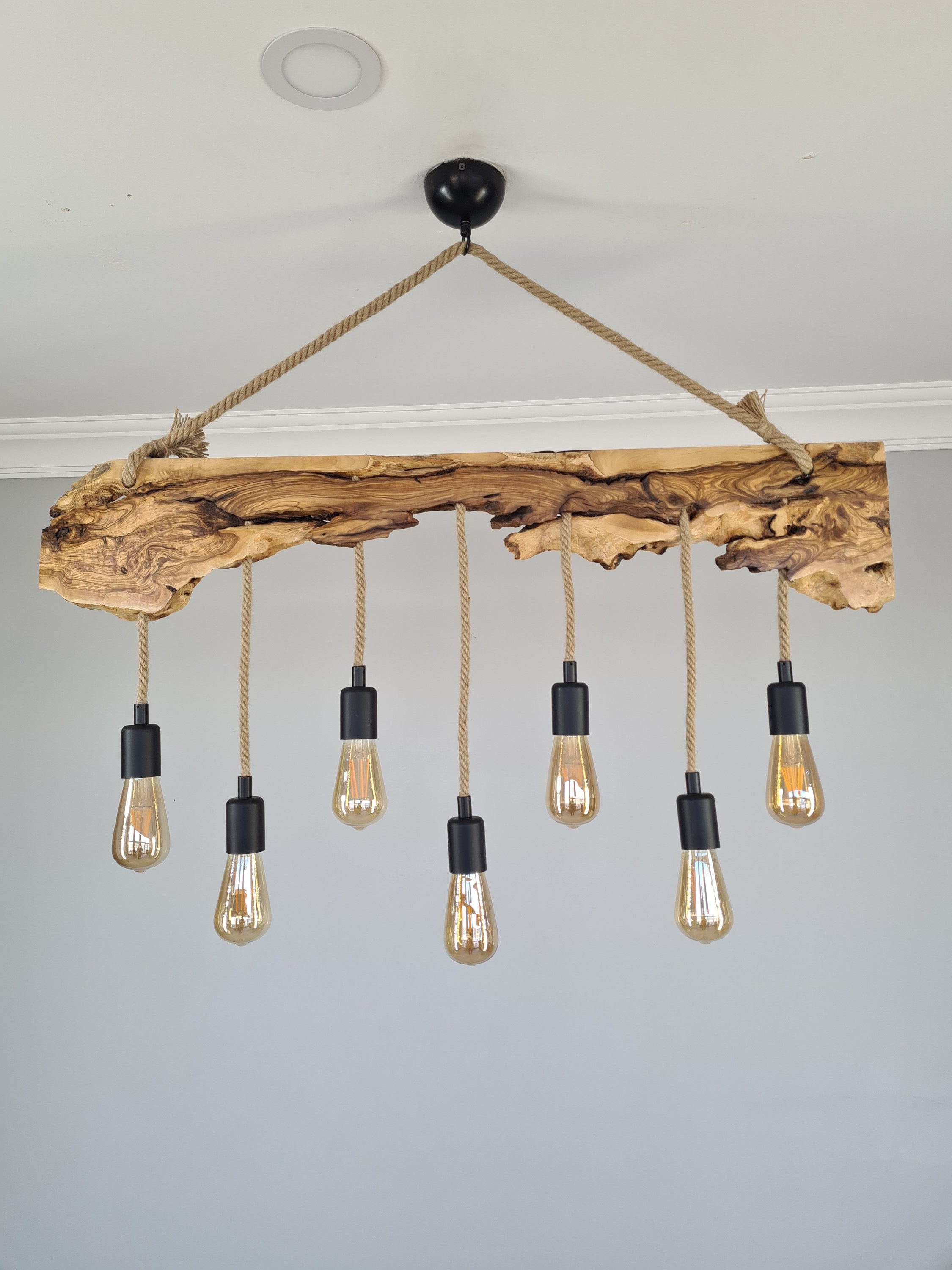 Live Edge Olive Wood Pendant Chandelier for Dining Room, Rustic ...
