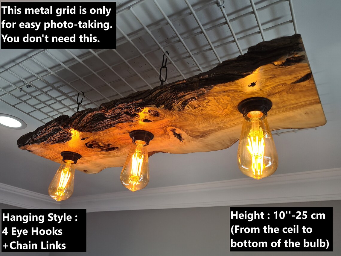 Live Edge Olive Wood Slab Pendant Chandelier, Rustic Lighting Fixture ...