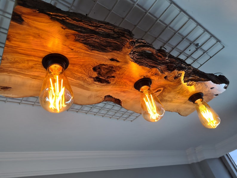 Live Edge Olive Wood Slab Pendant Chandelier, Rustic Lighting Fixture ...
