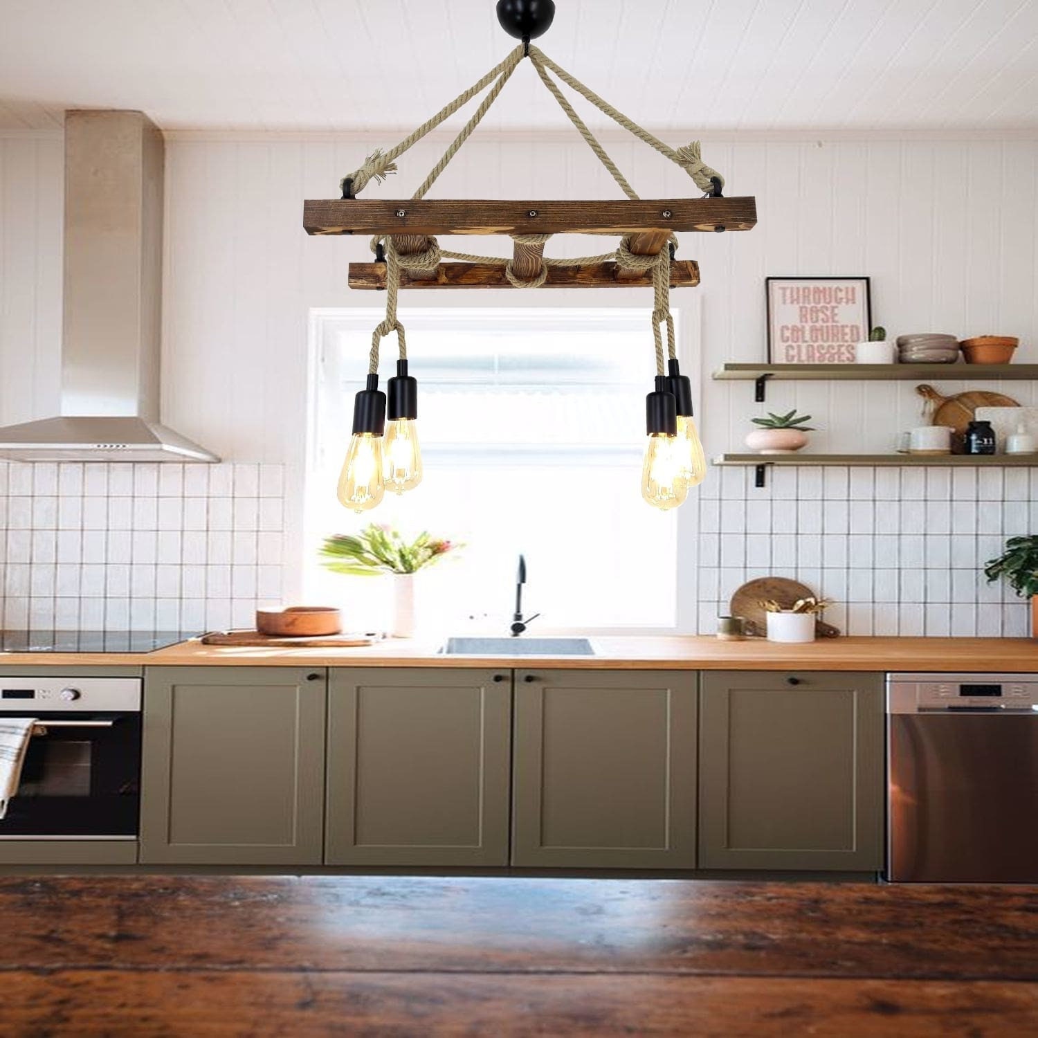 Wooden Ladder Pendant Chandelier Rustic Farmhouse Lighting | Etsy
