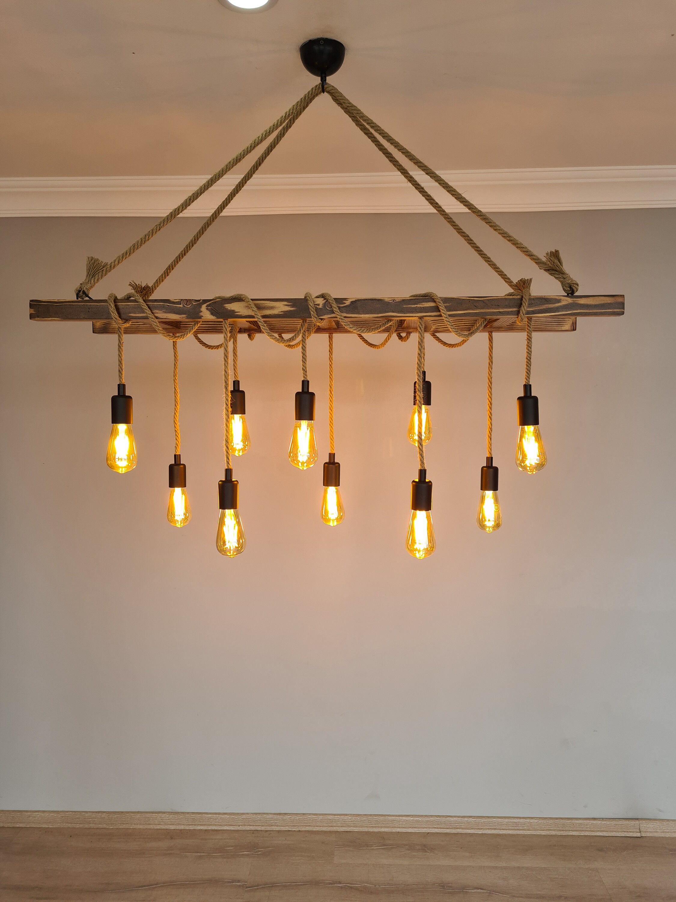 Farmhouse Wooden Ladder Pendant Chandelier, Rustic Wood Light Fixure ...