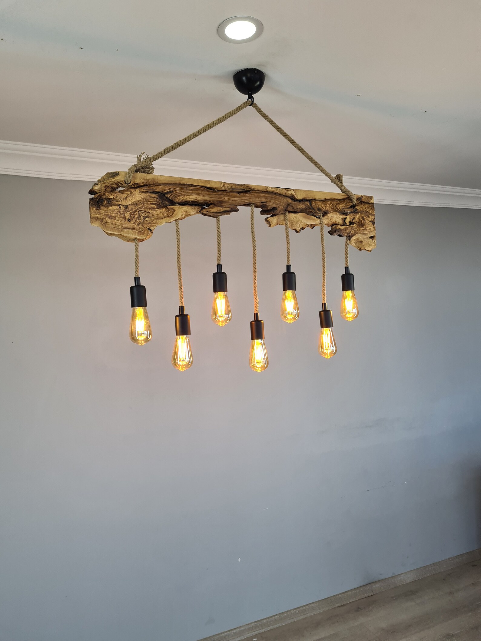 Live Edge Olive Wood Pendant Chandelier for Dining Room, Rustic ...