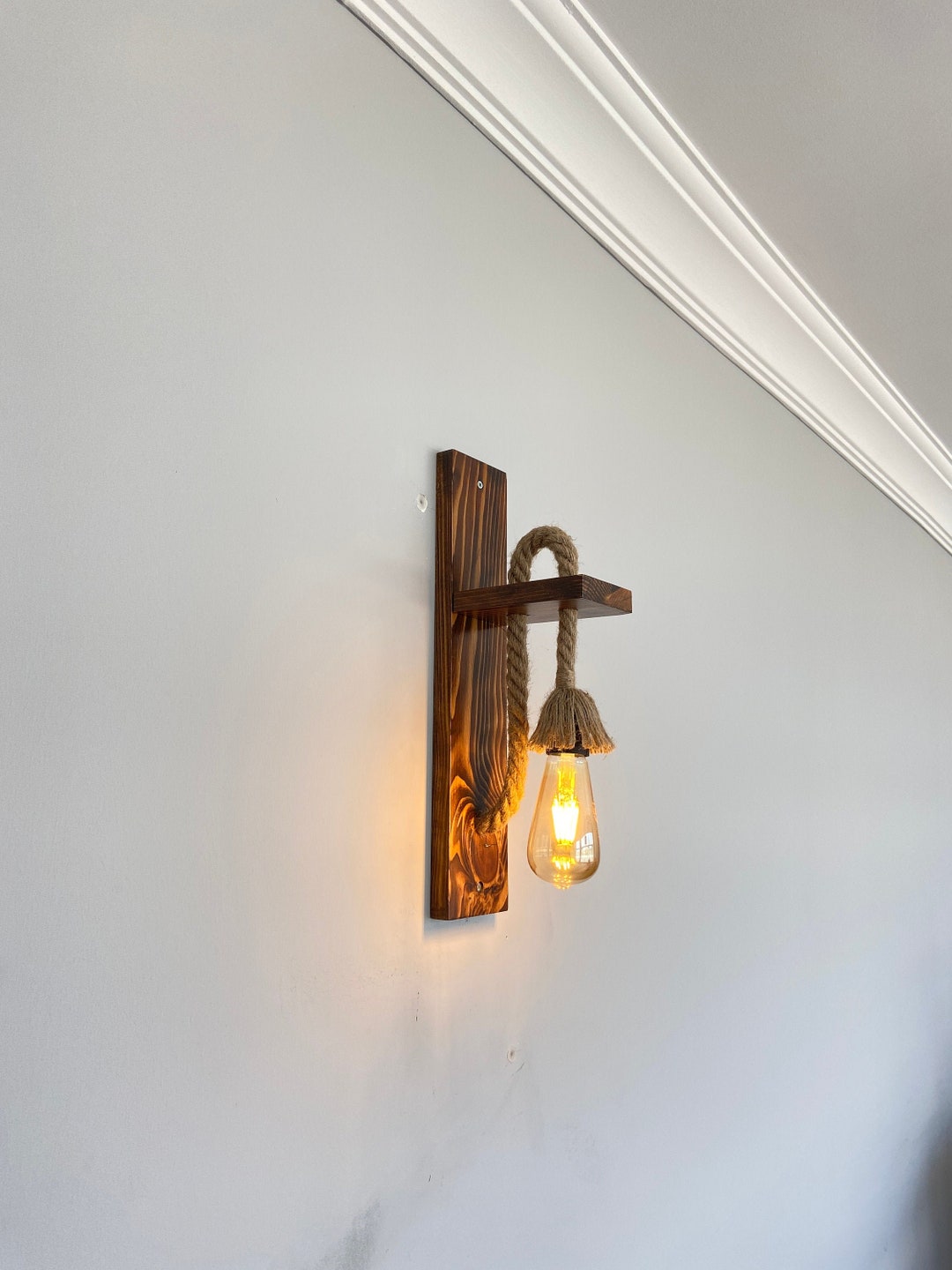 Rustic Wooden Wall Sconce, Farmhouse Wall Lamp for Vintage Kitchen ...