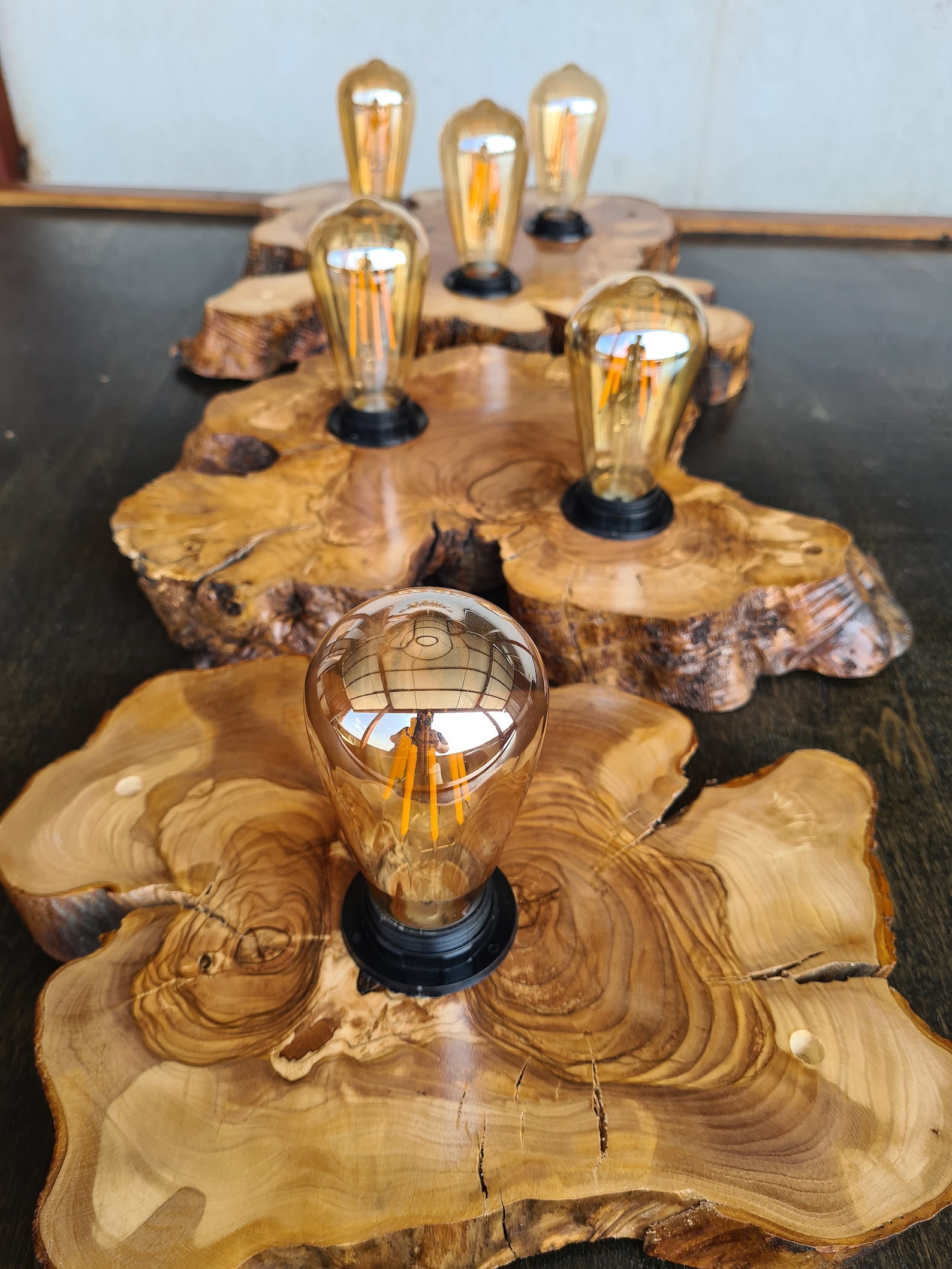 Flush Mount Live Edge Olive Wood Slab Pendant Chandelier, Rustic ...