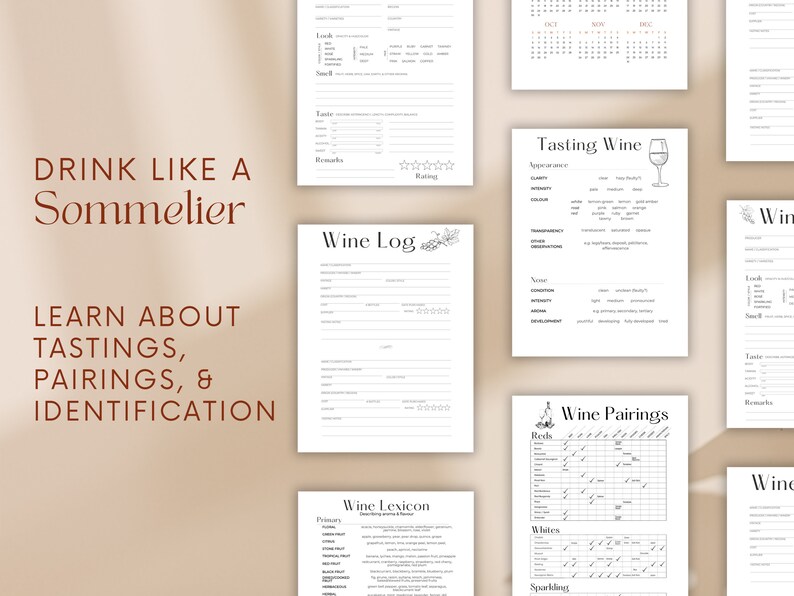 Wine Tasting Tracker and Log / Printable / Memory Tracker / - Etsy