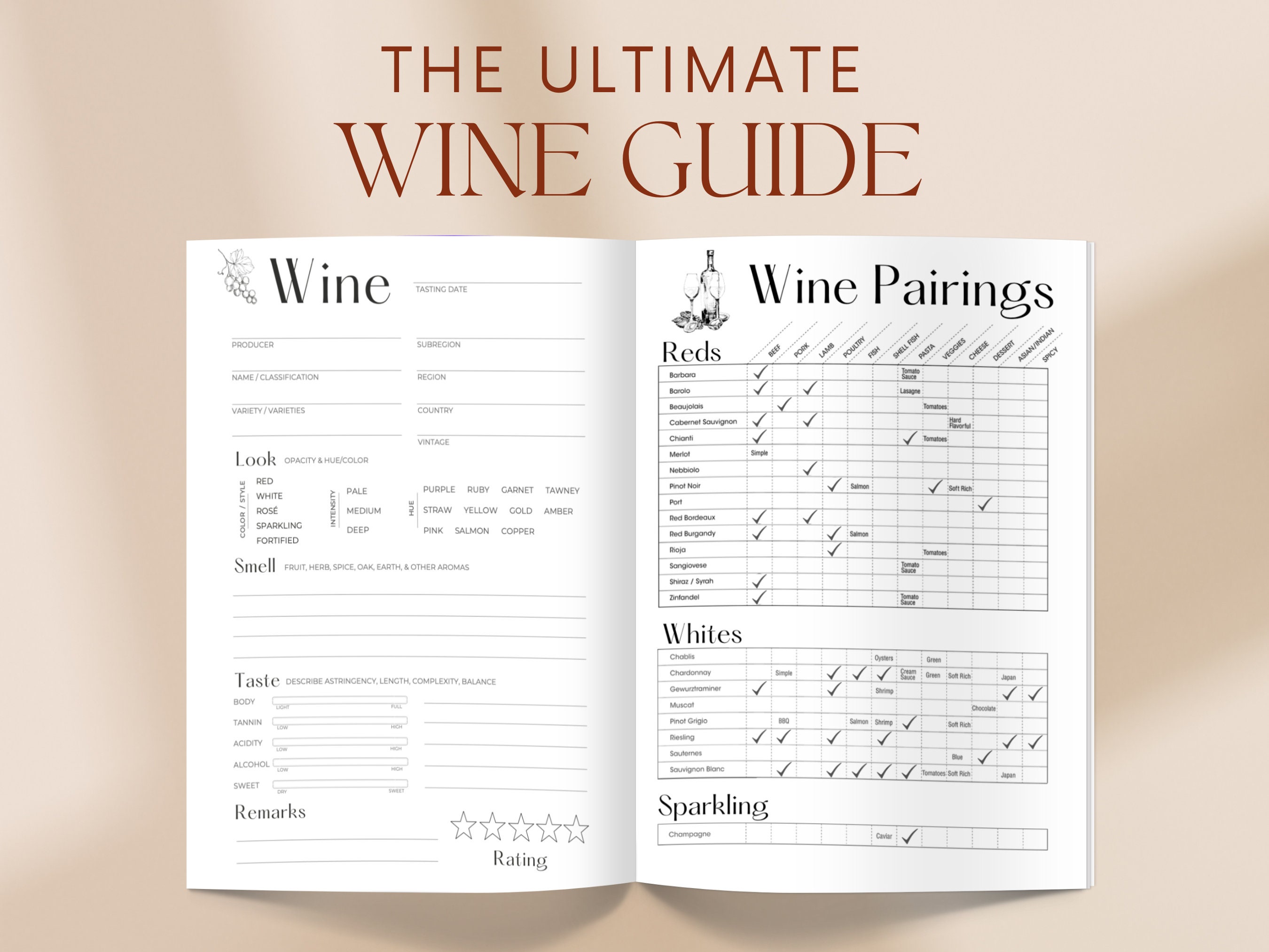 Wine Tasting Tracker and Log / Printable / Memory Tracker / Wine Cellar ...