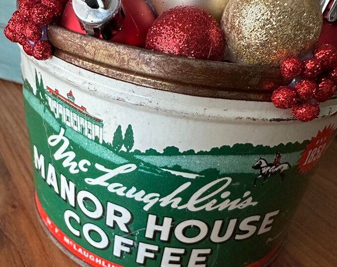 Vintage Mclaughlins Christmas Coffee Tin, 1940s, Repurposed Antiques ...