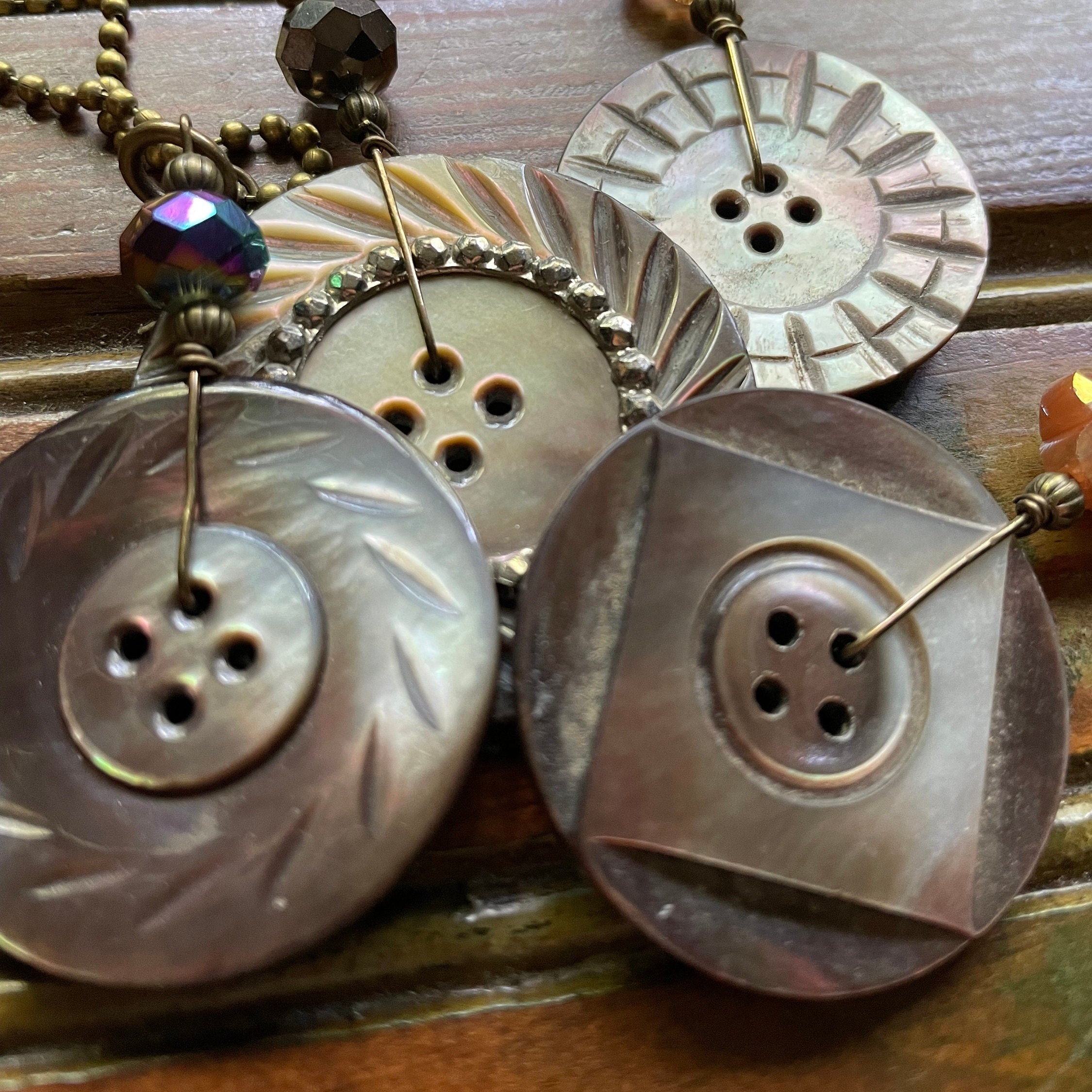 Vintage Smokey Pearl Carved Shell Button Pendants, Sewing, Antique ...