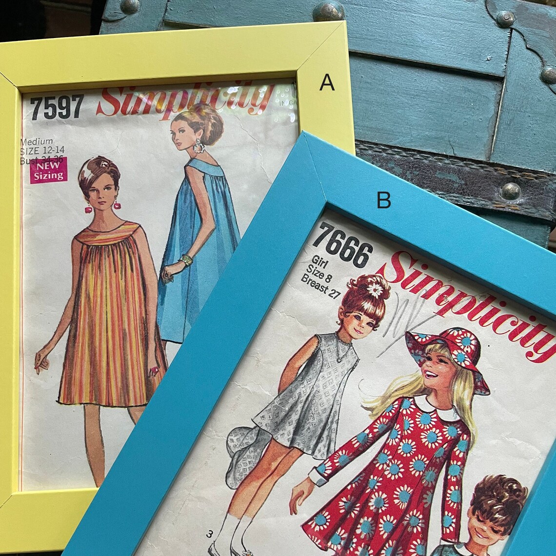 Framed Vintage Sewing Pattern Cover, Butterick, Simplicity, Advance ...