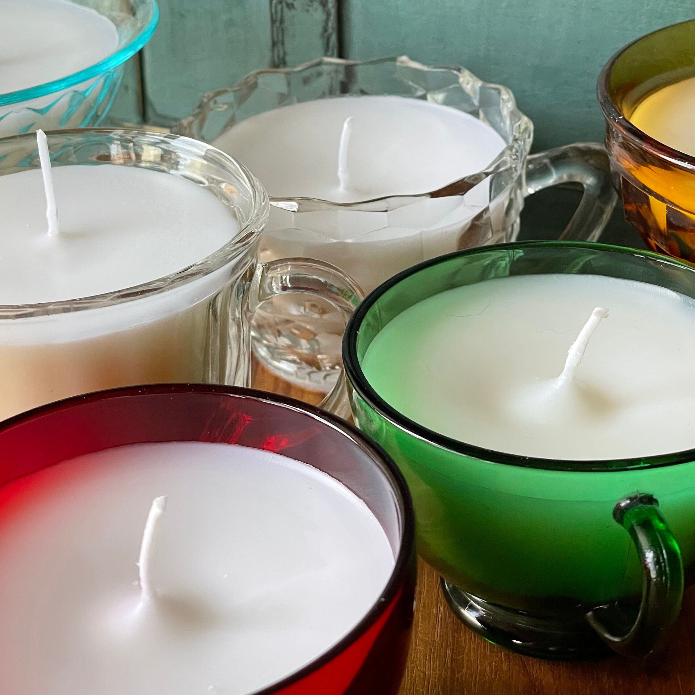 Vintage Glass Hand-poured Candles, Colored Glass, Unscented, Antique ...