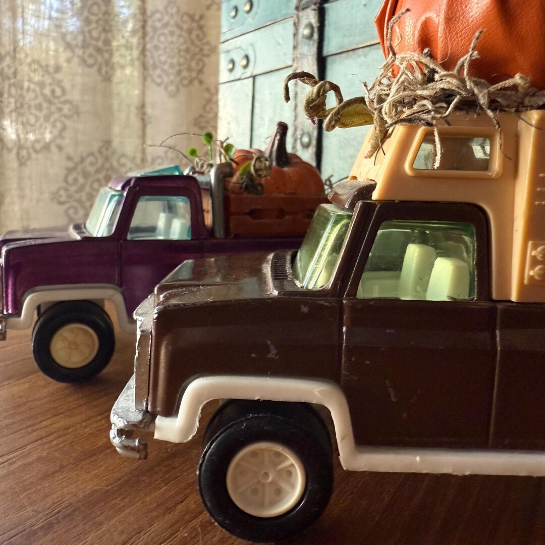 Vintage Fall Toy Truck, 1970, Retro Fall, Pumpkin, Happy Camper, Toy ...